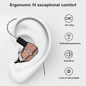 RevoNext QT5 in Ear Monitor Dual Driver Earbuds Wired HiFi Stereo Wired Headphones Noise Isolating Metal Shell Ear Monitors Musicians with MMCX Detachable Cables Audiophile Earphones