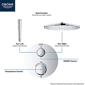 GROHE 24133000 Grohtherm Dual-Function 2-Handle Shower Thermostatic Valve Trim Kit, Starlight Chrome
