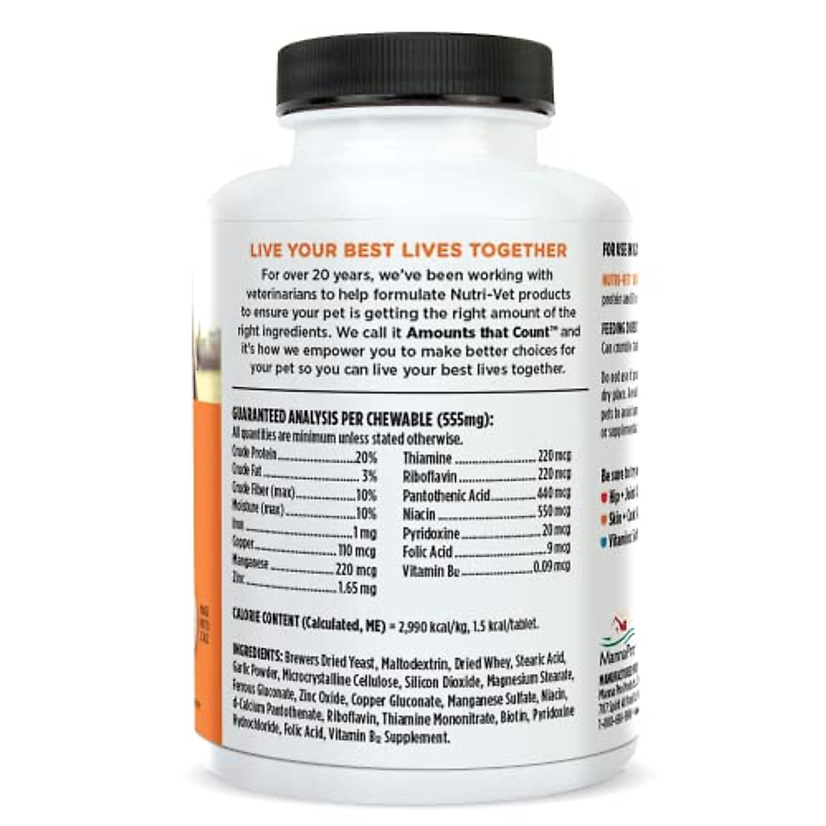 Nutri-Vet Brewer's Yeast and Garlic Chewable Tablets for Dogs - Veterinarian Formulated to Support the Immune System and a Healthy Skin & Coat - 500 Chewable Tablets