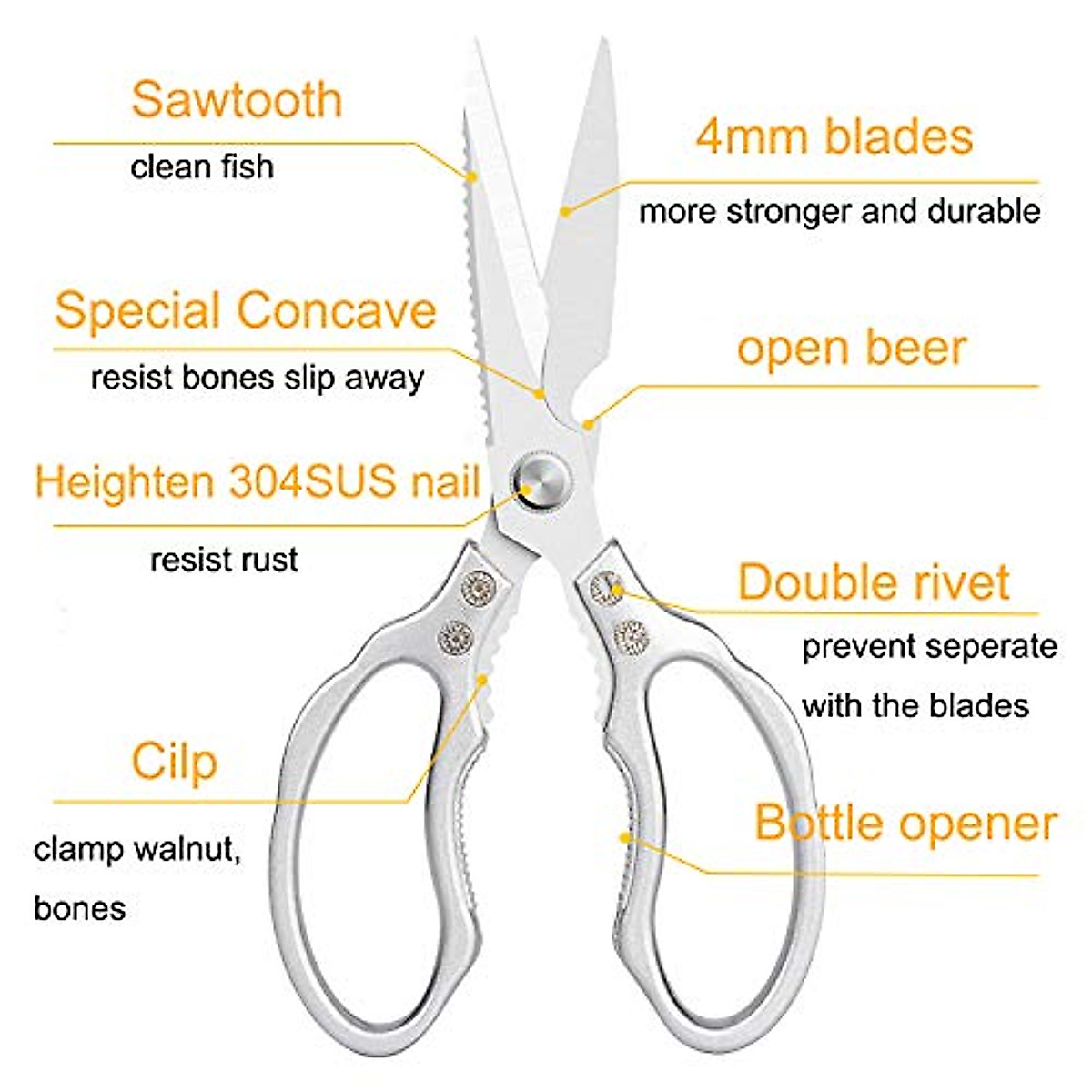 KISTARCH 9Inch SK5 Kitchen Shears,HeavyDuty Poultry Scissors forChicken,Fish,Meat,Vegetables,BBQ Multi-Function Vegetable Peeler with Beer Open and Potato-Eye Remover for Potatoes,Apples,Carrots,Fruit