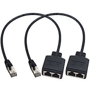 Duttek RJ45 Splitter Ethernet, RJ45 Ethernet Port Splitter, RJ45 1 Male to 2 Female Adapter for Ethernet Cat 5/CAT 6 LAN Ethernet Cable Extender Surf Online at The Same time 50cm/1.64 FT (1 Pair)