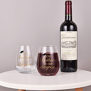 Graduation Gift - Now Hotter by One Degree Stemless Wine Glass 15Oz, Graduation Wine Glass for Him, Her, College Graduates, High School Graduates