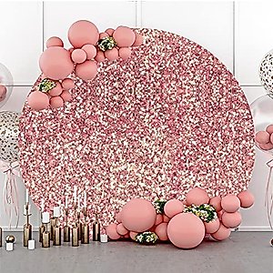 Lexfvpoo 6ft Rose Gold Sequins Round Backdrop Cover Abstract Sparkle Pink Polyester Circle Background for Party Birthday Wedding Baby Shower Bridal Shower Decorations