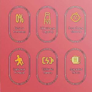 Yctze Blender, Portable Professional Stainless Steel Tip Detachable USB 1300mAh Travel Blender Electric Mini Juicer Cup for Kitchen Office Drinking Outdoor 380ml