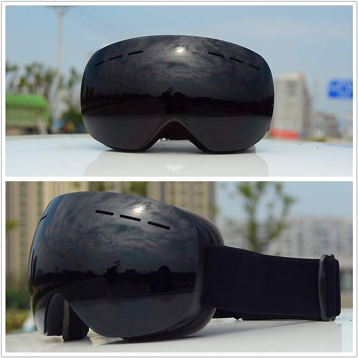 LETSP Ski Goggles Anti-Fog and Sand-Proof Large Spherical Glasses Adult Mountaineering Snow Goggles Motorcycle Goggles Dirt Bike ATV Tactical Riding Goggles(Black Frame Gray Lens)