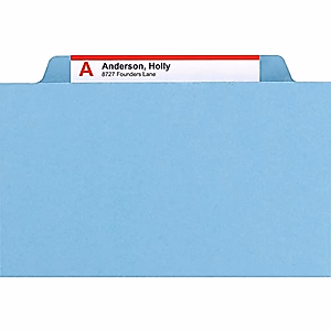 Smead Pressboard Classification File Folder with SafeSHIELD Fasteners, 1 Divider, 2" Expansion, Letter Size, Blue, 10 per Box (13730)