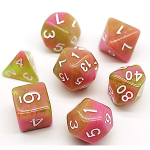DND Dice Polyhedral 7-Die Dice Set for D&D Dungeons & Dragons Role Playing Gaming Glitter dice(Pink Green)…