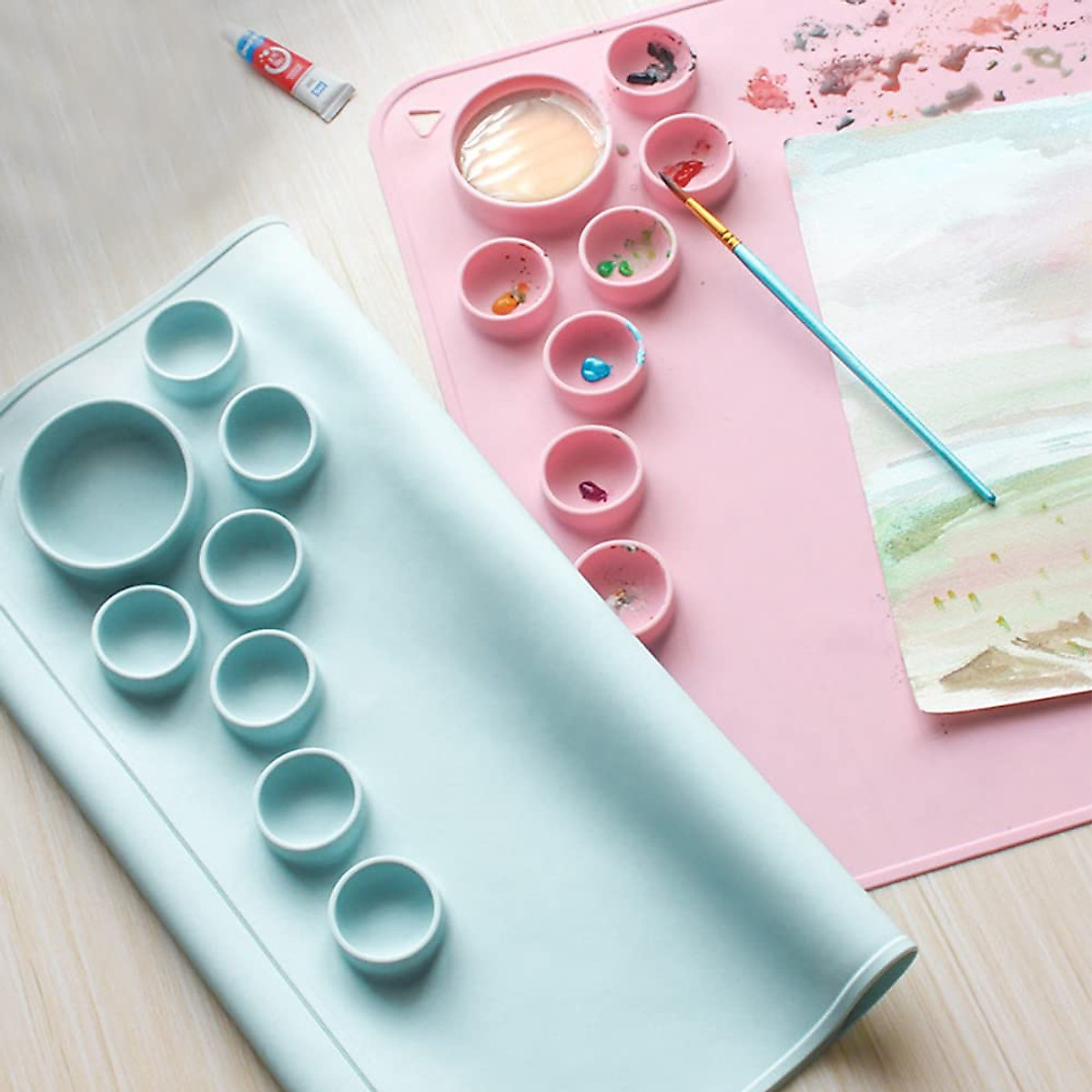 Silicone Craft Mat, 23.62'' x 15.75'' Large Silicone Mat with Compartments Non-Slip Craft Mat for Art Painting, Resin Casting and Jewelry Making (Blue)