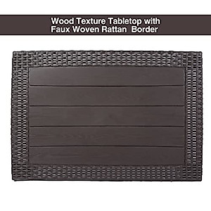 Varbucamp Rattan Outdoor Coffee Tables for Patio, Sturdy Rectangular Faux Wicker Patio Table, Easy to Assemble with Plastic Legs, Brown