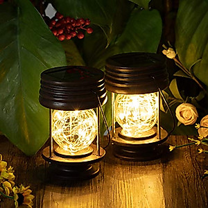 Hanging Solar Lanterns Outdoor - 20 LED Solar Powered Christmas Fairy Lights, Landscape Waterproof Lanterns lamp with Retro Design for Patio, Yard, Garden and Pathway Decoration (Warm Light)