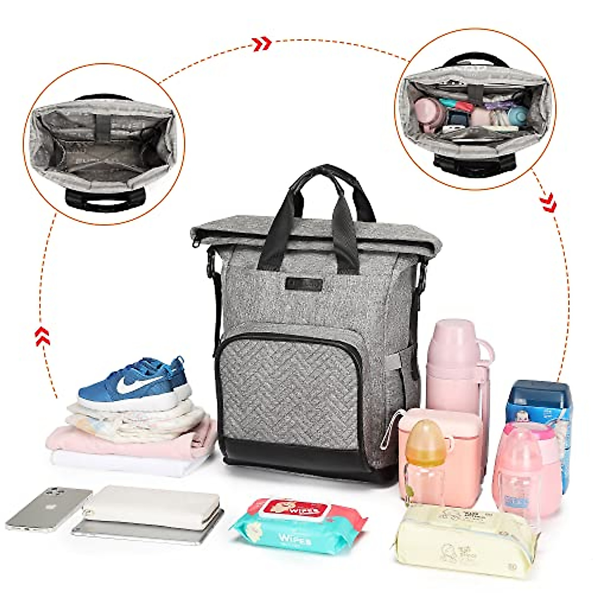 Diaper Bag Backpack, FHELDA Bag Backpack Large Capacity Maternity Travel Back Pack with Diaper Changing Pad (Gray)