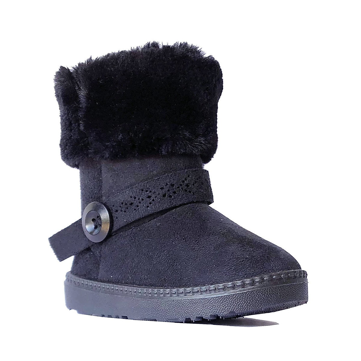 REDVOLUTION Kids Boots Toddler Girls Cute 2 Buttons || Rhinestone Faux Fur Suede Knitting Shoe (Toddler 5, 365 black)