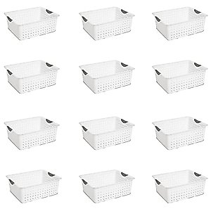 Sterilite Large Ultra Plastic Durable Storage Bin Tote Baskets with Comfortable Handles for Household and Office Organization, White, 12 Pack