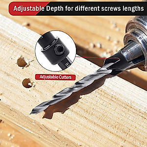 AIMLENTOOL Countersink Drill Bit Set, 5PCS Tapered Drill Bits, M2 Countersink Set with 1/4" Hex Shank Quick Change and 1 Allen Wrench for Woodworking, Pilot Screw Hole Set for Soft & Hard Wood