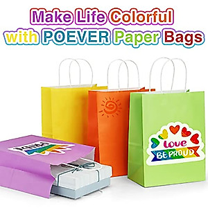 Poever 48Pcs Party Favor Bags Colorful Gift Bags 6 Colors 10x5x13 Kraft Paper Bags with Handles Rainbow Goody Bags for Kids Birthday Wedding Business