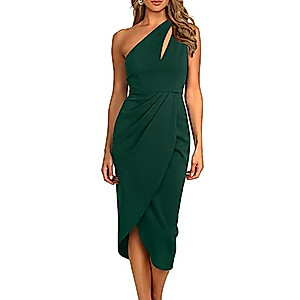 PRETTYGARDEN Women's One Shoulder Ruched Bodycon Dress 2023 Summer Cutout Slit Wrap Party Cocktail Midi Dresses (Green,Large)
