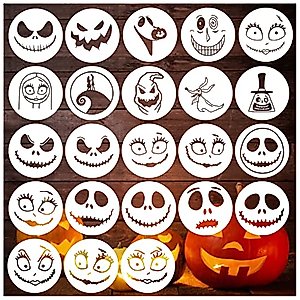 Halloween Stencils for Pumpkin Carving Kids Reusable Halloween Face Paint Stencils for Painting on Wood Shirts Cookie Canvas Walls Art Decorative (23pcs 3in face)
