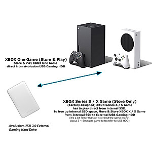 Avolusion T1 Series 1TB USB 3.0 Portable External Gaming Hard Drive (for Xbox One X, S & Series X|S - Pre-Formatted) White