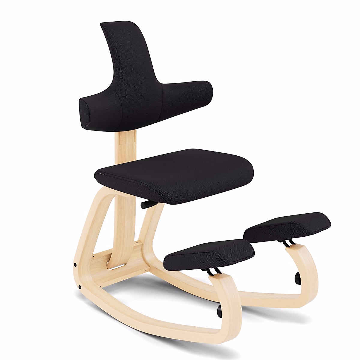 Varier ThatSit Balans Adjustable Ergonomic Kneeling Chair with Backrest (Black Revive Fabric with Natural Base)