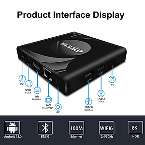 8K Android TV Box 13.0 2GB RAM 16GB ROM RK3528 Chipset Support WiFi6 HDR10 BT5.0 USB3.0 Ethernet LAN 3D HD Smart Streaming Media Player