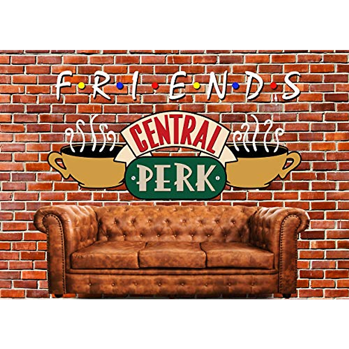 SJOLOON Friends Central Perk Theme Backdrop Red Brick Wall Retro Pub Sofa and Coffee for 80s 90s Friends Birthday Party Decoration Portraits Photoshoot 11840(7x5FT)