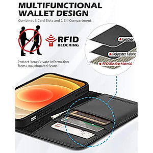 SHIELDON Case for iPhone 12/12 Pro 5G, Genuine Leather Wallet Case Magnetic RFID Blocking Credit Card Holder Kickstand Shockproof Case Compatible with iPhone 12/12 Pro (6.1 Inch 2020) - Black