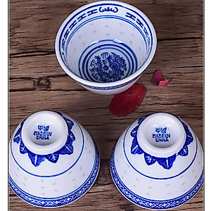 Woonsoon Chinese Handmade Kungfu Tea Cup 70 ml, Set of 8 Bone China Blue and White Tea Cups,Ceramic Tea Mugs Without Handles,Best Gift