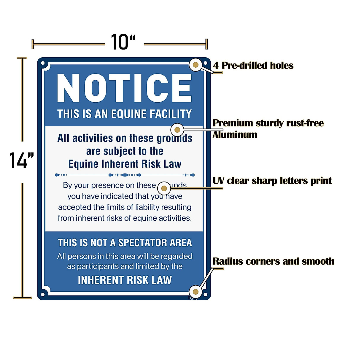TQYC Equine Liability, Statute Horse Barn Stable Farm Sign, 2-Pack 10 x 14 inch Rust Free Aluminum Sign, UV Protected and Weatherproof, Durable Ink, Easy to Install, Indoor/Outdoors Use