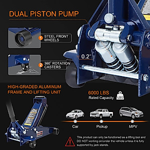 TCE ATZ830023U Torin Hydraulic Heavy Duty Steel Service/Floor Jack with Dual Piston Quick Lift Pump, 3 Ton (6,000 lb) Capacity, Blue