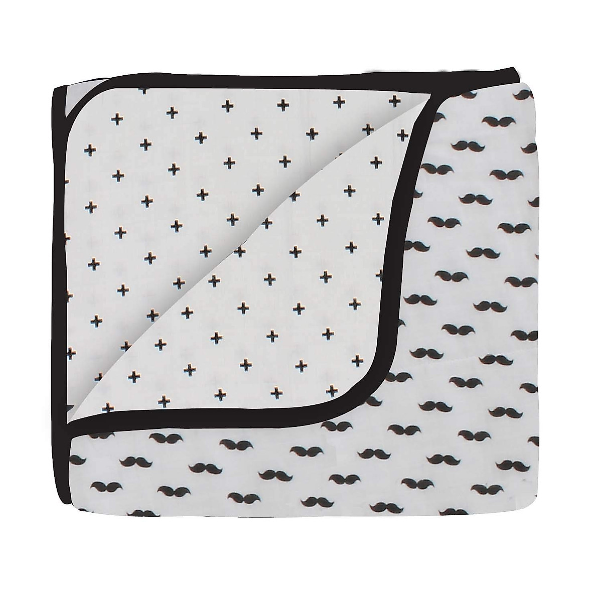 Bacati Love Muslin 3pc Crib Set with 4 Muslin Layers Lux Dream Blanket (Mustache/Plus/Cross, Black)
