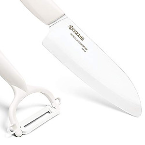 Kyocera Advanced Ceramic Revolution Series 5-1/2-inch Santoku Knife and Y Peeler Set, White