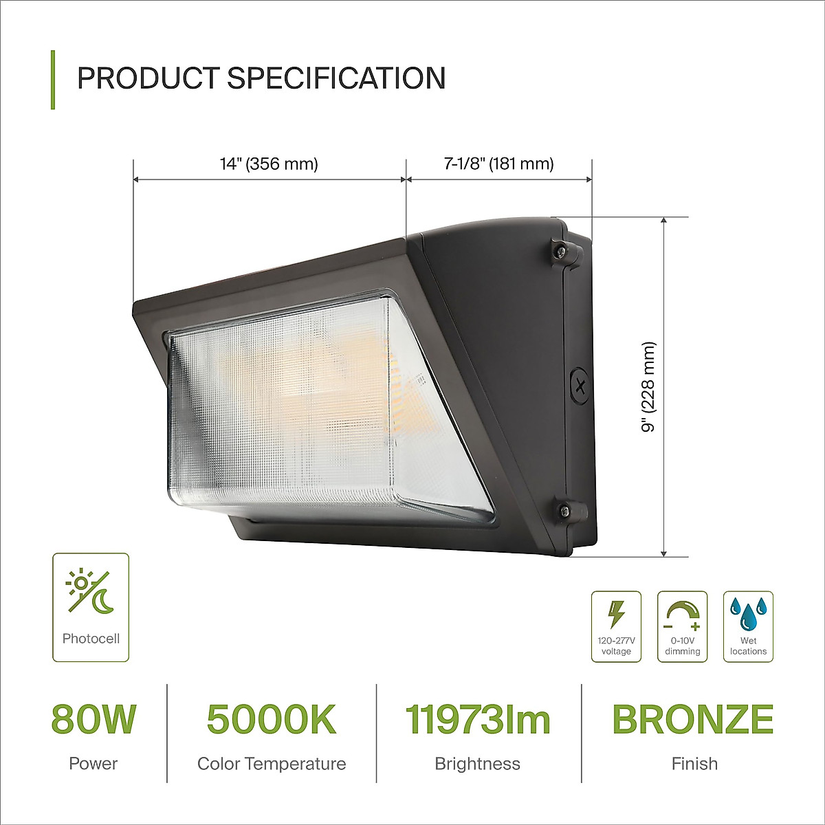 ASD 80W LED Wall Pack Light with Dusk to Dawn Photocell, 5000K 11973LM 120-277V, Dimmable Commercial LED Wallpack Security Lights, Outdoor Wall Light for Building, Parking Lot, UL DLC Premium, Bronze