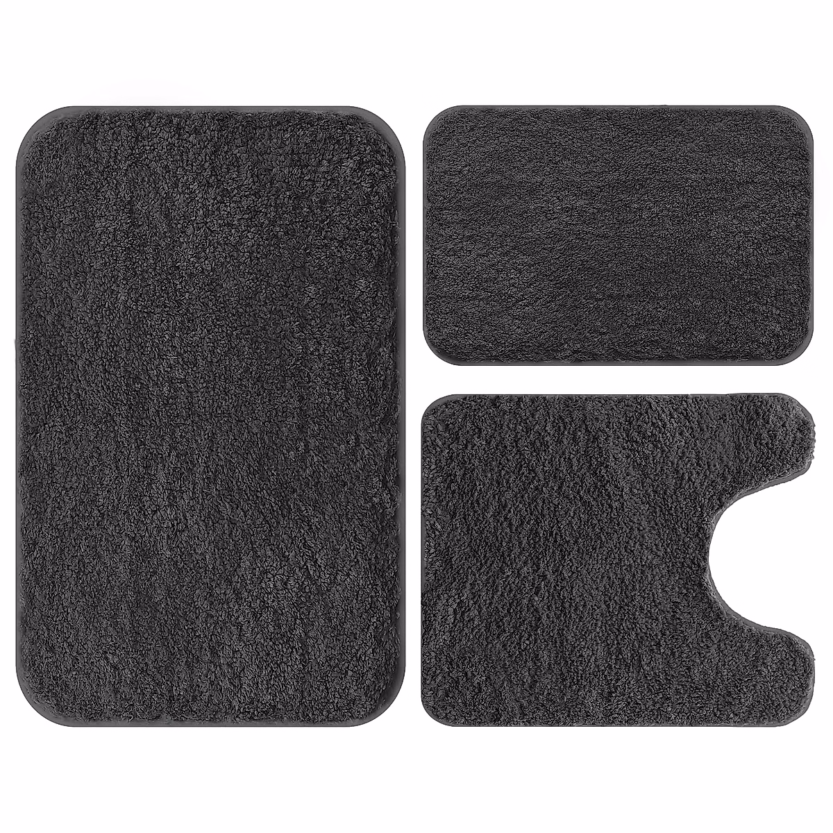 3 Piece Bathroom Rugs-Extra Soft and Absorbent Microfiber Bath Rugs, Non-Slip Plush Shaggy Luxury Mat with Rubber Backing, Machine Wash Dry, Bath Mats for Bathroom Floor, Tub and Shower, Deep Grey