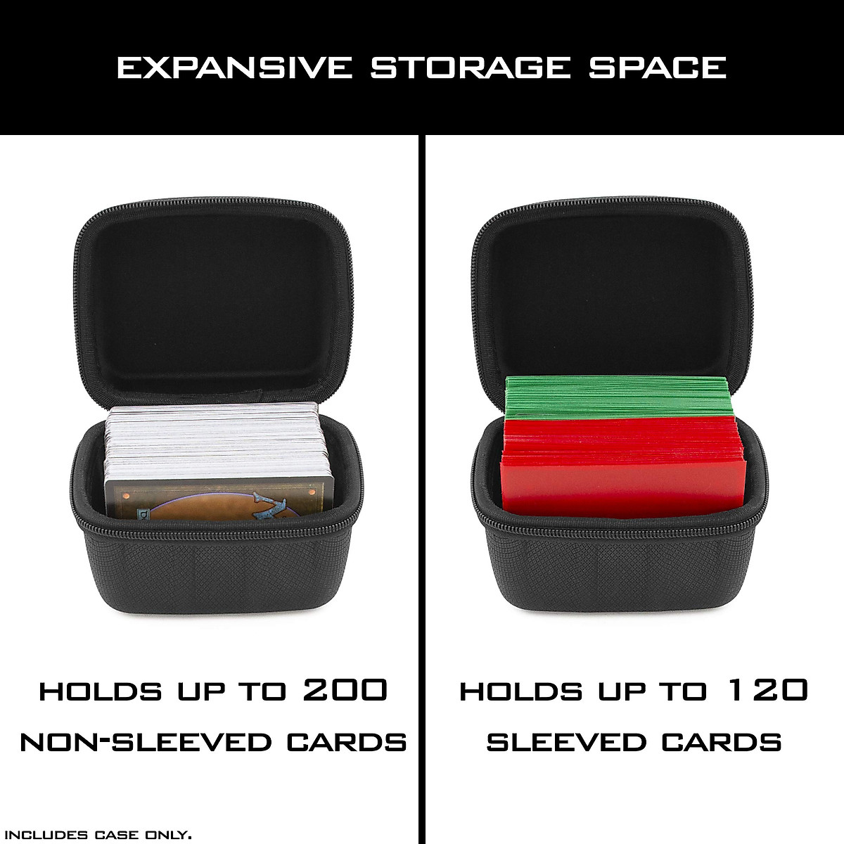 CASEMATIX Card Deck Box for Up to 200 Cards - Hard Shell Playing Card Case with Non-Scratch Fabrics and Metal Carabiner Compatible with Magic The Gathering and Other TCGs, Case Only