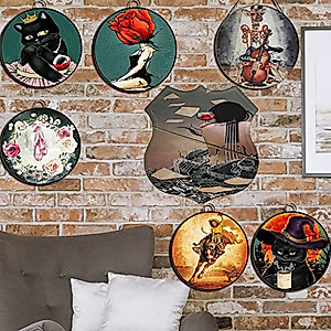 Round Metal Tin Sign Halloween Sign Black Cat Metal Sign Hello Darkness My Old Friends Wall Decoration Halloween Wall Decor for Bar Club Parlor Cafe Store Home 6x6inch