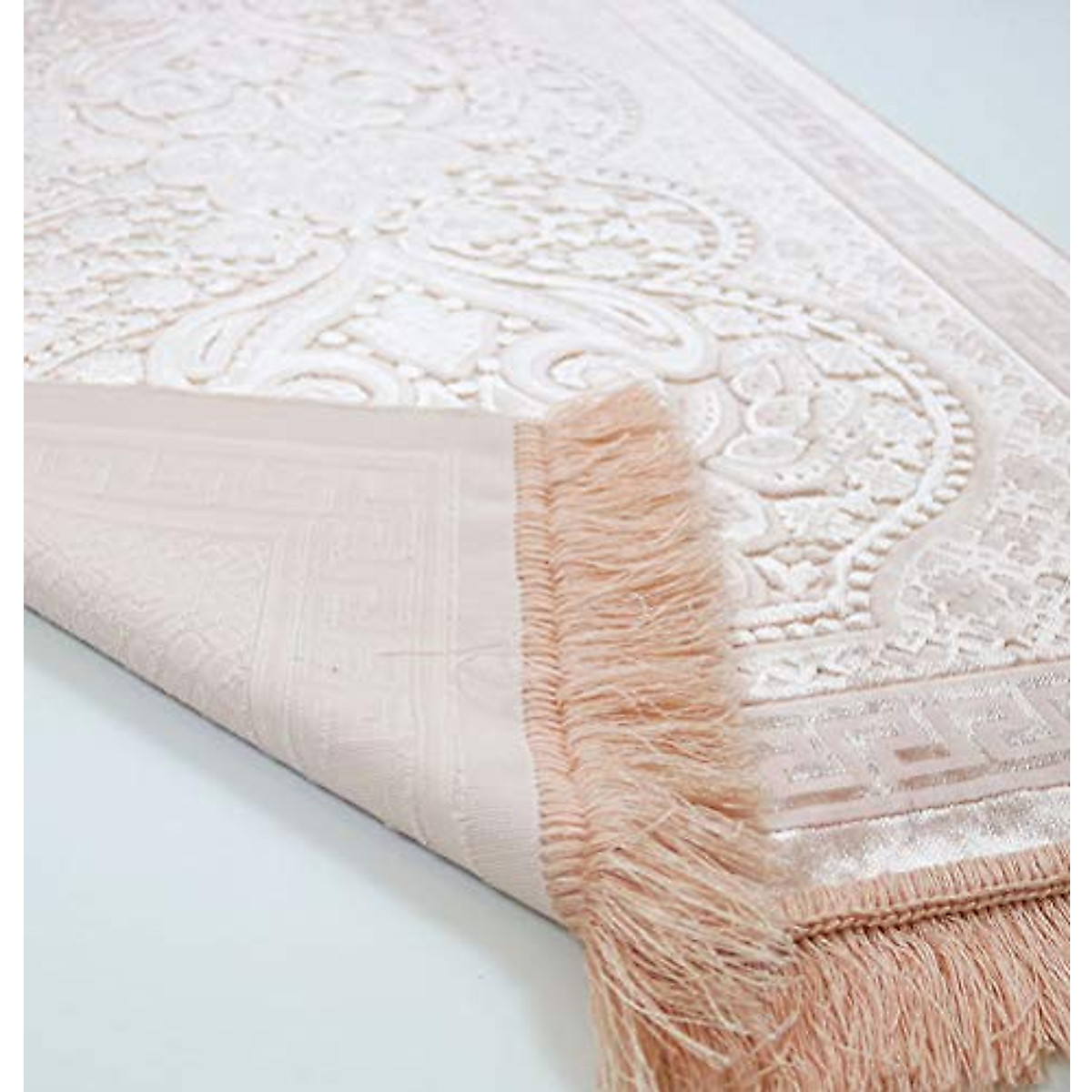 Modefa Velvet Prayer Rug - Soft Plush Turkish Janamaz Sajada Carpet for Men and Women - Plain Solid Prayer Mat Ramadan Eid Gift - with Prayer Beads - Floral Luxury Paisley (Blush Pink)