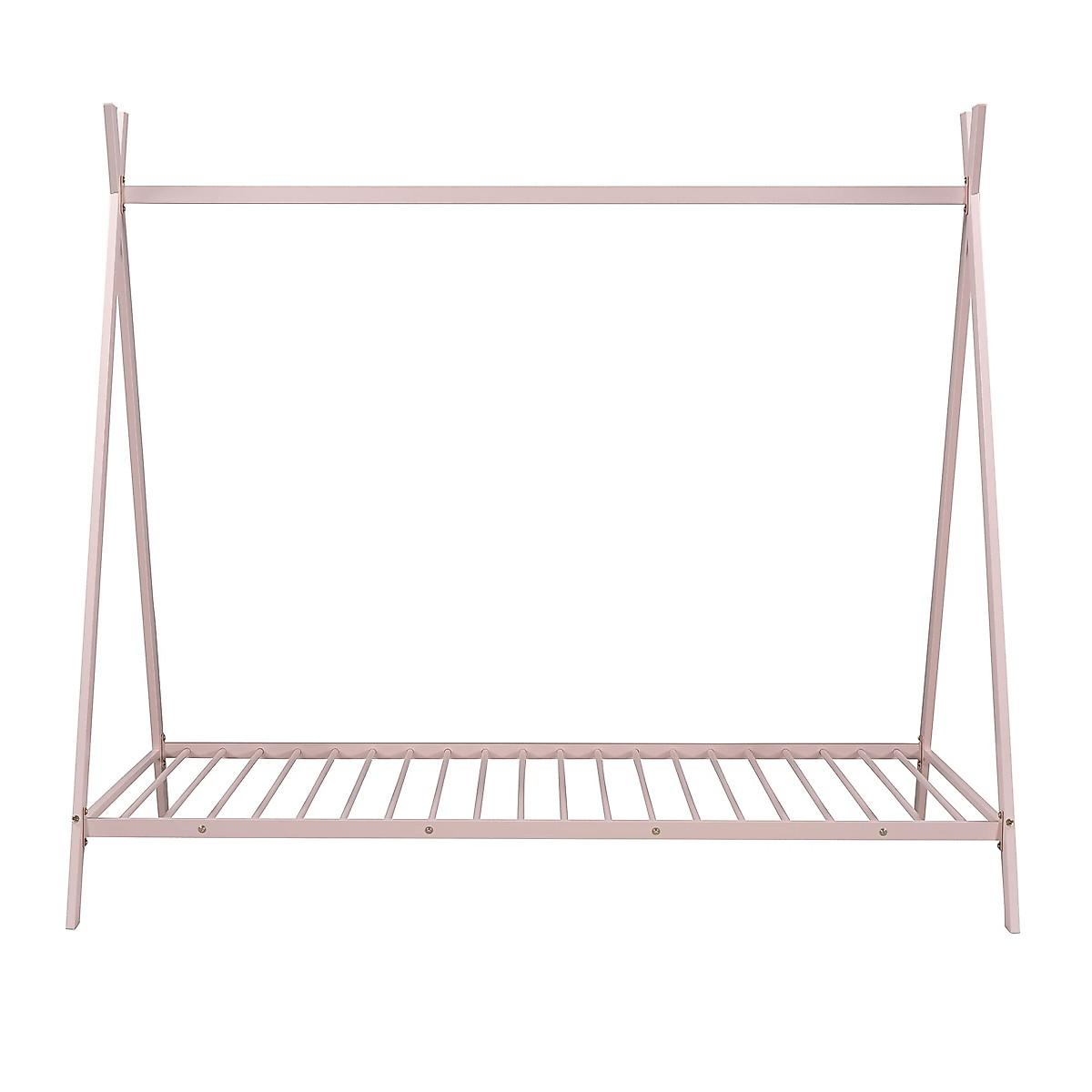 Twin House Bed for Kids, Metal Montessori Bed Tent Bed Frame Floor Play House Bed with Slat for Girls Boys, No Box Spring Needed - Pink