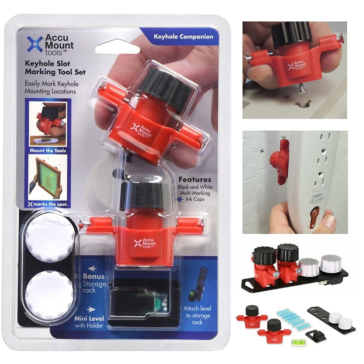 Keyhole Companion Marking Tool Set – Mount/Hang Items that have Keyhole Slots Without Measuring; Tools Mark Fastener Locations on Walls. Picture hanging, mount power strips, use w/keyhole hangers, etc