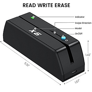 X6 BT Bluetooth Magnetic VIP Card Reader Writer USB 3 Tracks Swipe Encoder [Upgraded Black Version]