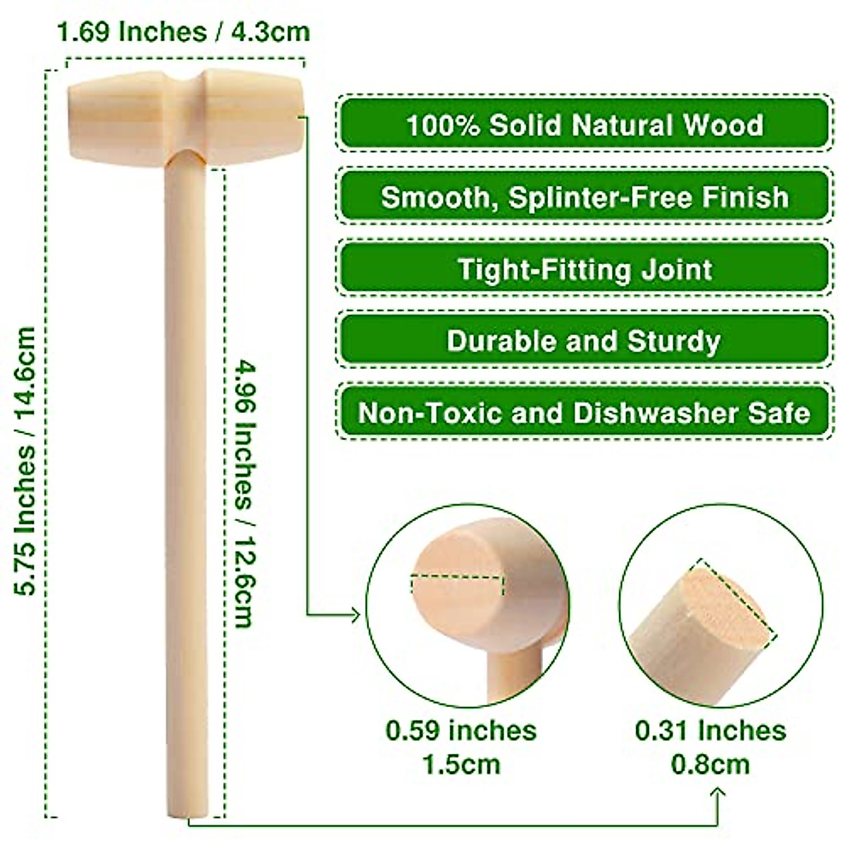 Wooden Hammers for Breakable Heart Hammer x75, Small Wooden Mallet, Mini Wooden Hammer for Chocolate Heart Mold, Kids Hammer Wood For Chocolate Breakable Bear Mold, Martillos de Madera Para Chocolate