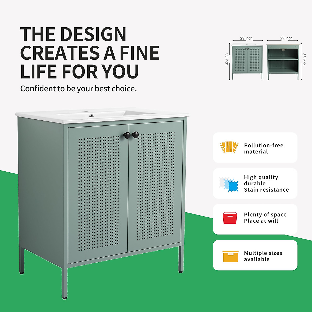 San Merah 30 Inch Bathroom Vanity with Sink Combo,Floor-Mounted Bathroom Vanity with Soft Close Doors&Adjustable Shelf,Modern Freestanding Bathroom Vanity with Top Basin & Storage Cabinet,Green