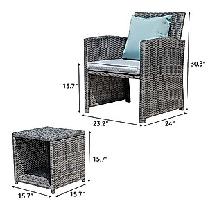 OC Orange-Casual 3 Piece Patio Furniture Set, Outdoor Wicker Conversation Set, Porch Chairs with Storage Coffee Table, Modern Rattan Bistro Set, Balcony Garden Deck Outside, Grey