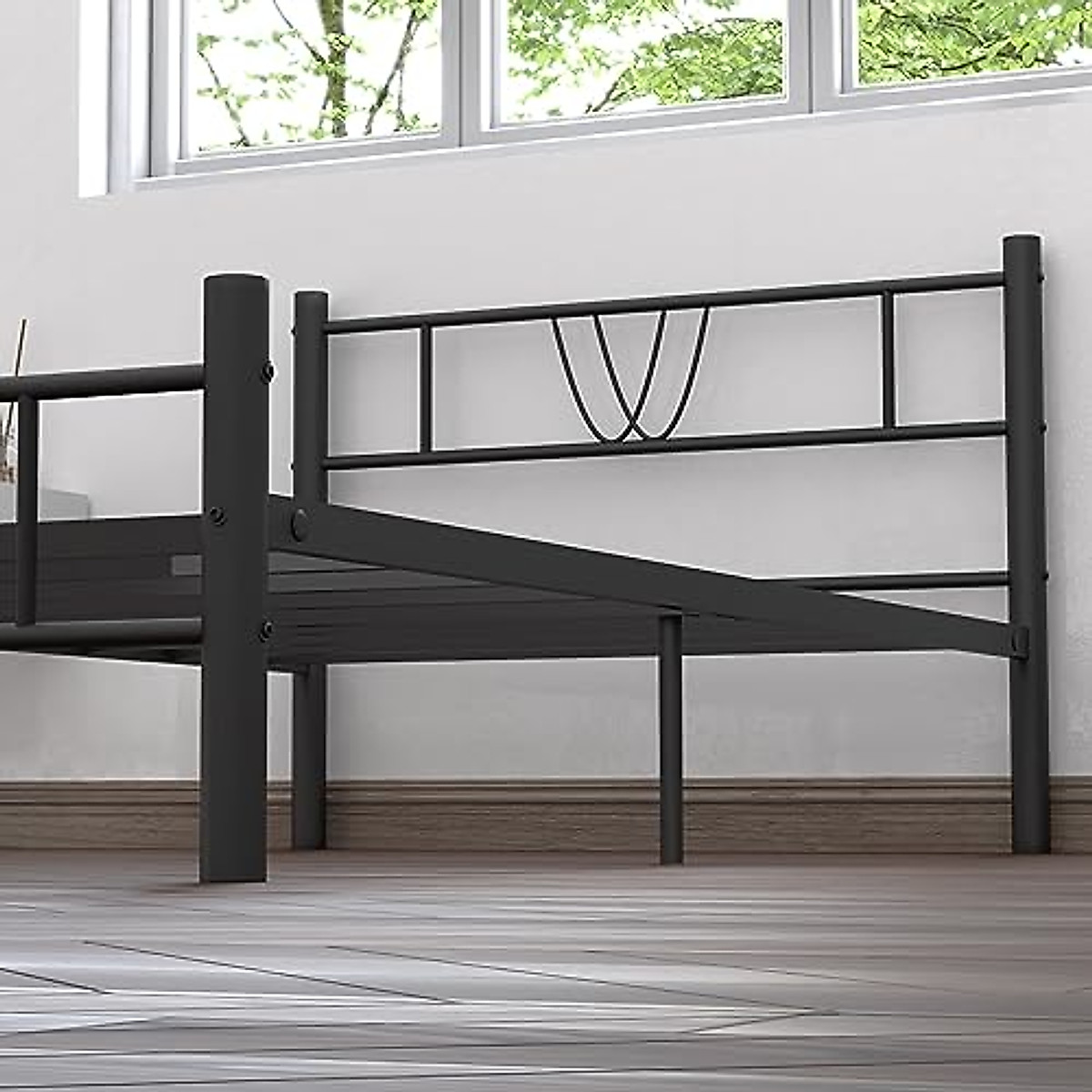 Fangflower Twin Size Bed Frame Platform Metal with Headboard/Underbed Storage/Steel Slats, Heavy-Duty Mattress Foundation for Bedroom, No Box Spring Needed, Black