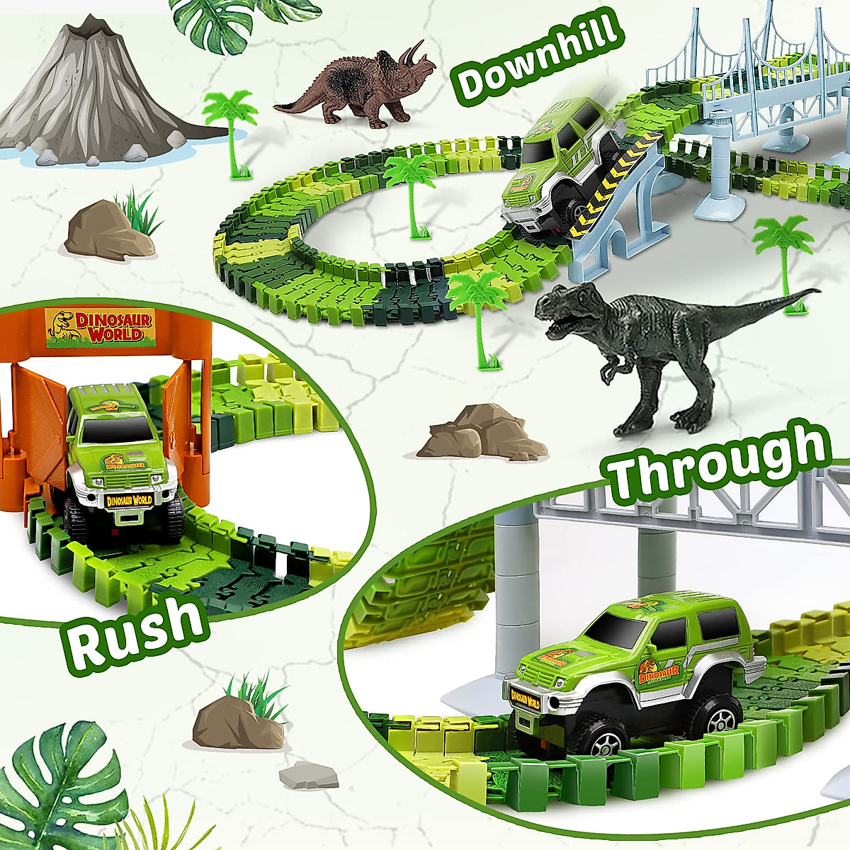 Dinosaur Toys for 3 4 5 6 7 8+ Year Old Boys Girls Kids,Dinosaur Tracks Race Car Toys for Kids Age 3-5, Create A Dinosaur World Road Race with Flexible Tracks Playset for Christmas Birthday Gifts