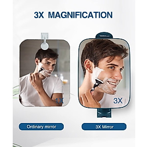 TOUCHBeauty 3X Shower Mirrors for Shaving with Razor Holder, Heldhand & 360 Degree Swivel, Larger Size 11" Blue Bathroom Accessories for Men