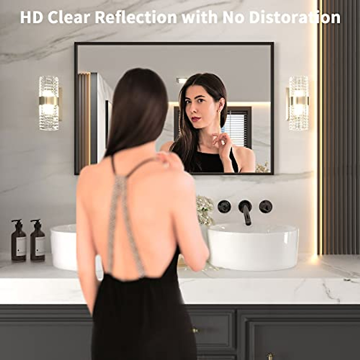 LOAAO 40"X32" Black Rectangle Bathroom Mirror Wall, Matte Black Aluminum Alloy Frame, Tempered Glass, Hangs Vertically or Horizontally, Easy to Install