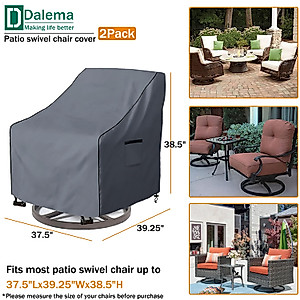 Dalema Outdoor Swivel Lounge Chair Cover 2 Pack,Heavy Duty 100% Waterproof Patio Swivel Chair Covers,Weatherproof Furniture Protective Cover for Lawn/Garden Swivel Chair(37.5" Lx39.25 Wx38.5 H,Grey)