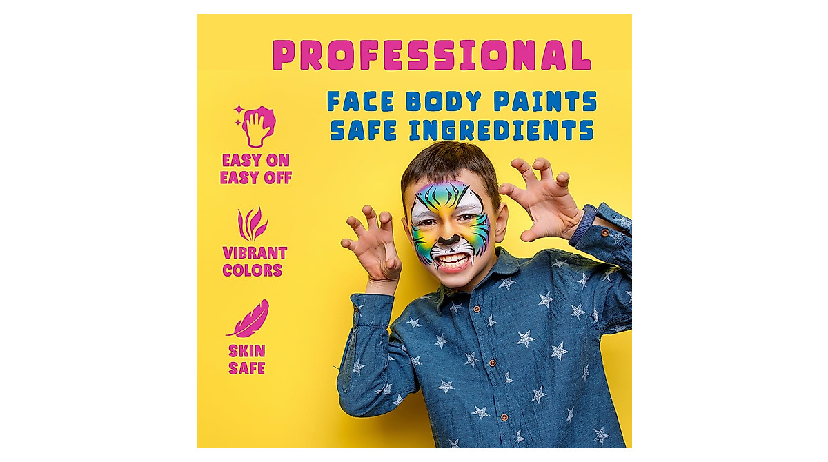 Bowitzki Face Paint Kit - Professional 12x10g Split Cakes for Kids & Adults