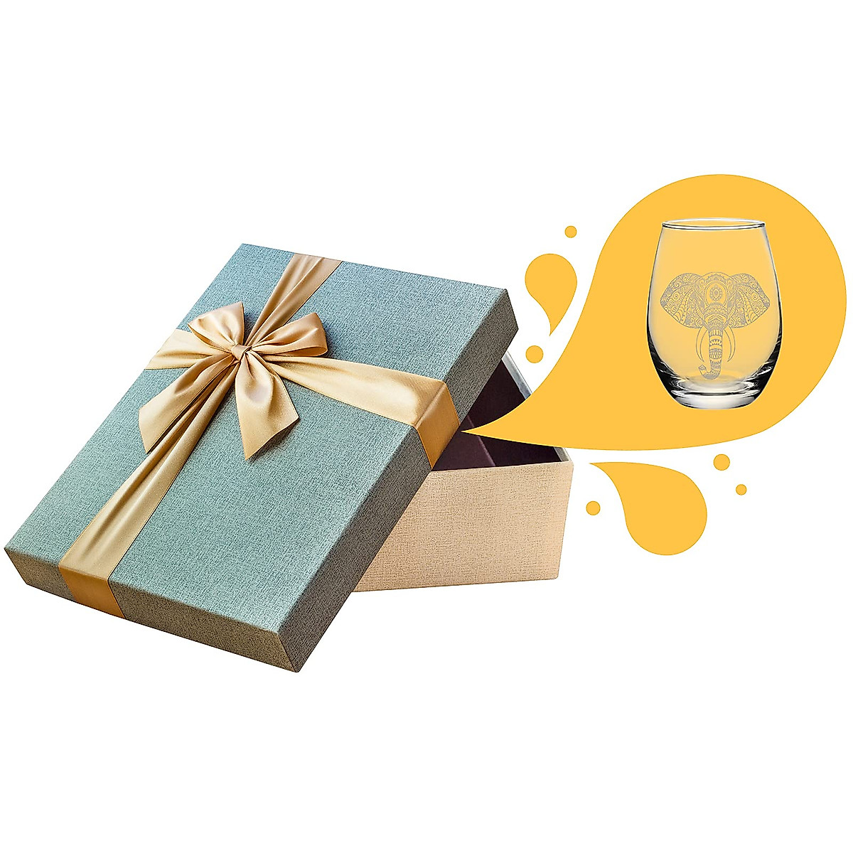 Cunhill 2 Pieces Elephant Stemless Wine Glass Hand Etched Elephant Glass Clear Stemless Wine Glass Coffee Cup, Presents for Women Men (15.2 oz, Classic Style)