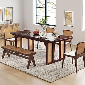 Tribesigns 70.87 Inch Dining Table for 6-8, Rectangular Kitchen Table, Rustic Dining Room Table with Rattan Frame, Large Dinner Table for Dining Room, Kitchen, Deep Walnut
